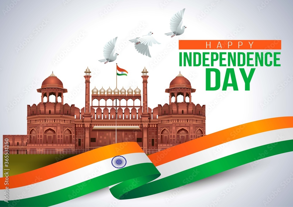 red fort background with flying pigeon. India Independence Day 15 August Celebration Card ...