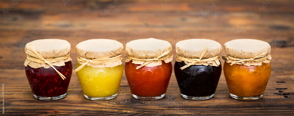 Various homemade fruit jam in the jars Stock Photo | Adobe Stock