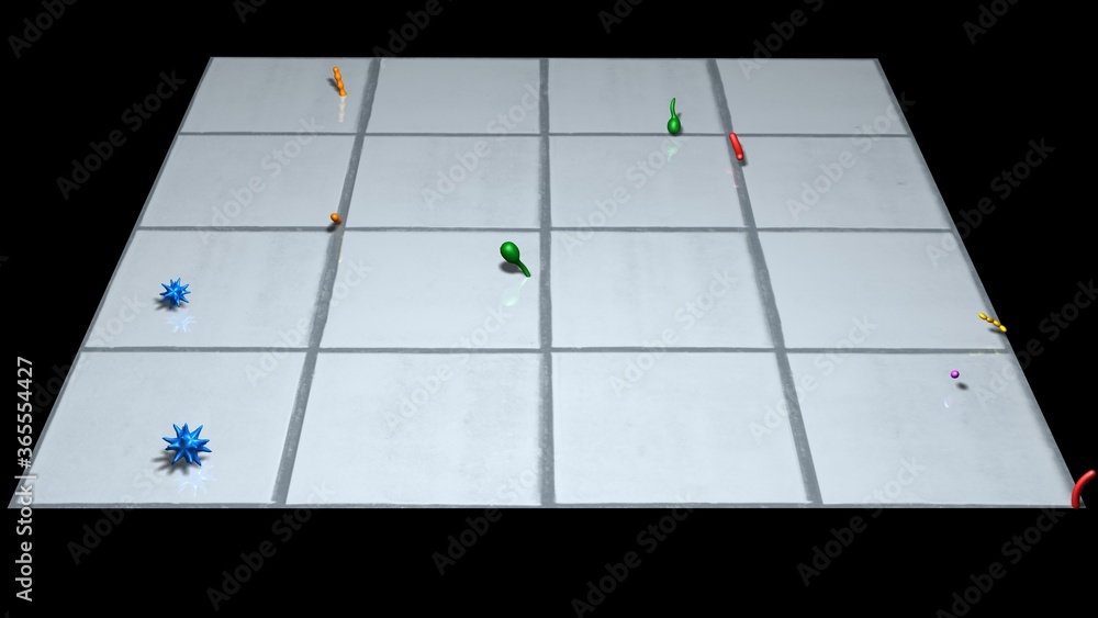 Germs , viruses , bacteria on surface tiles. Hard surface covered with ...
