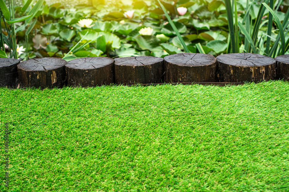 Artificial turf background. Landscape design with using of the soft ...