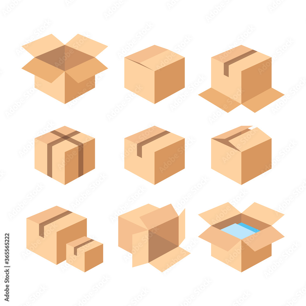 Colored carton / recycle brown box icons collection for delivery ...