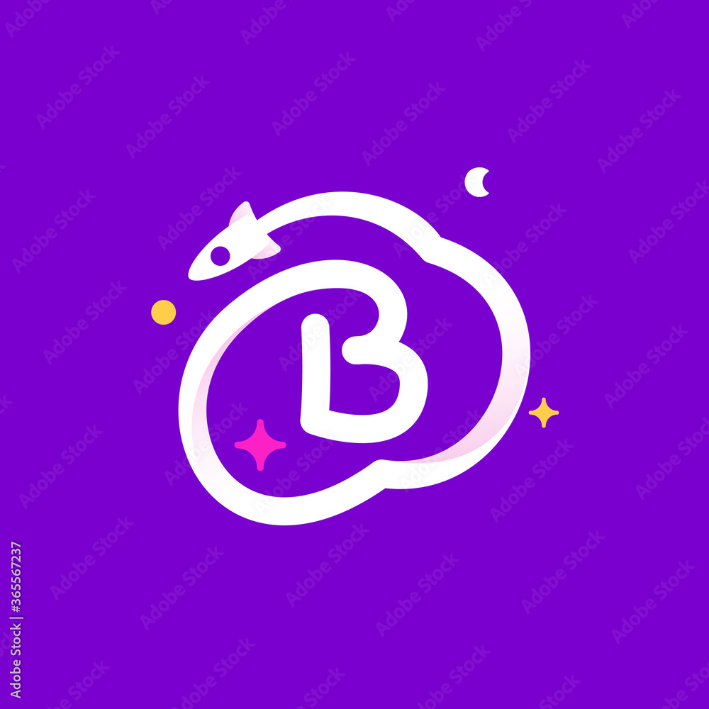 Logo template letter B with planets, rocket launch and stars. Stock ...