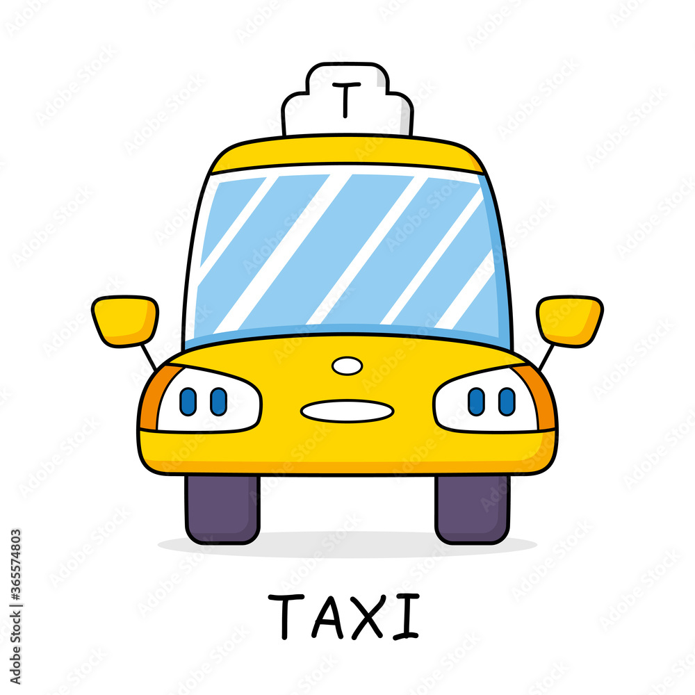 Taxi cab front view isolated cartoon vector Stock Vector | Adobe Stock