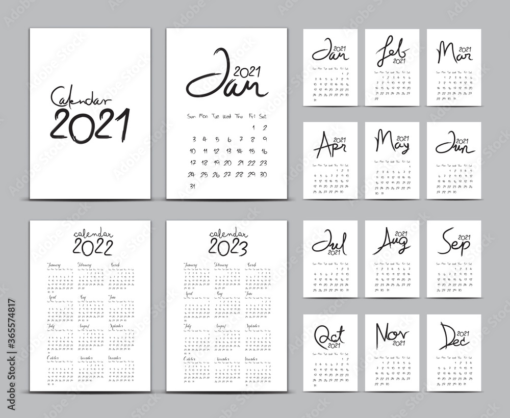 Desk calendar 2021 template set, Calendar 2022-2023, Lettering calendar ...