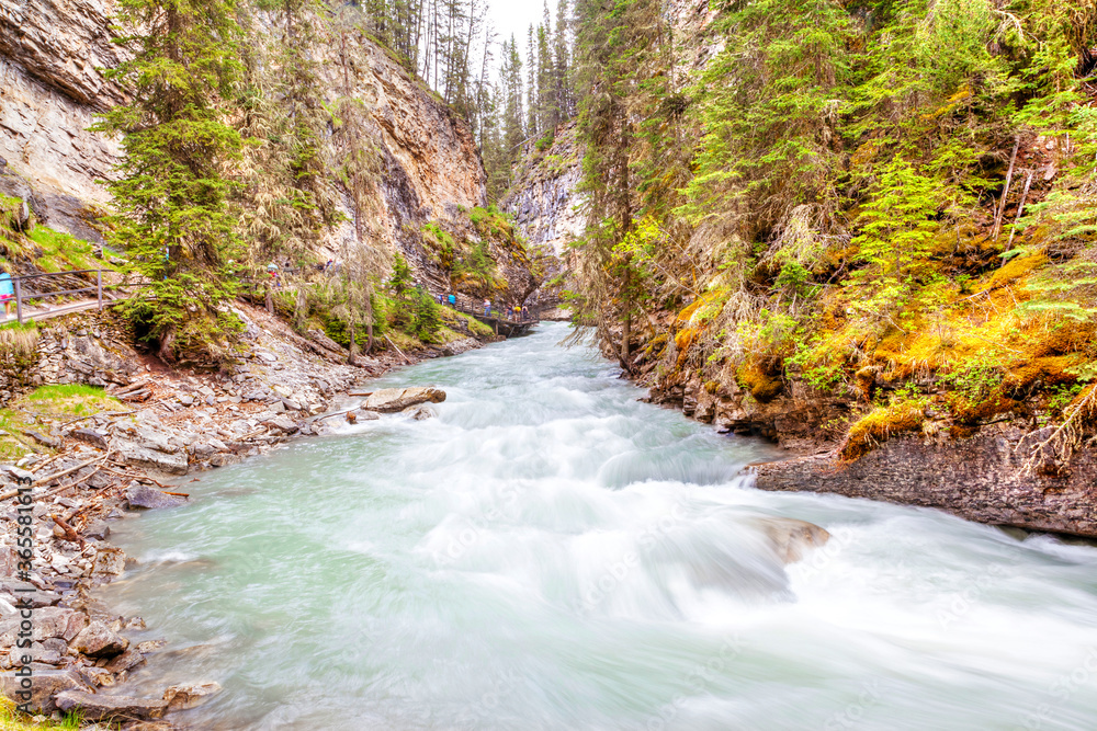 Hiking Trail in Johnston Canyon in Banff National Park of Canada, where ...