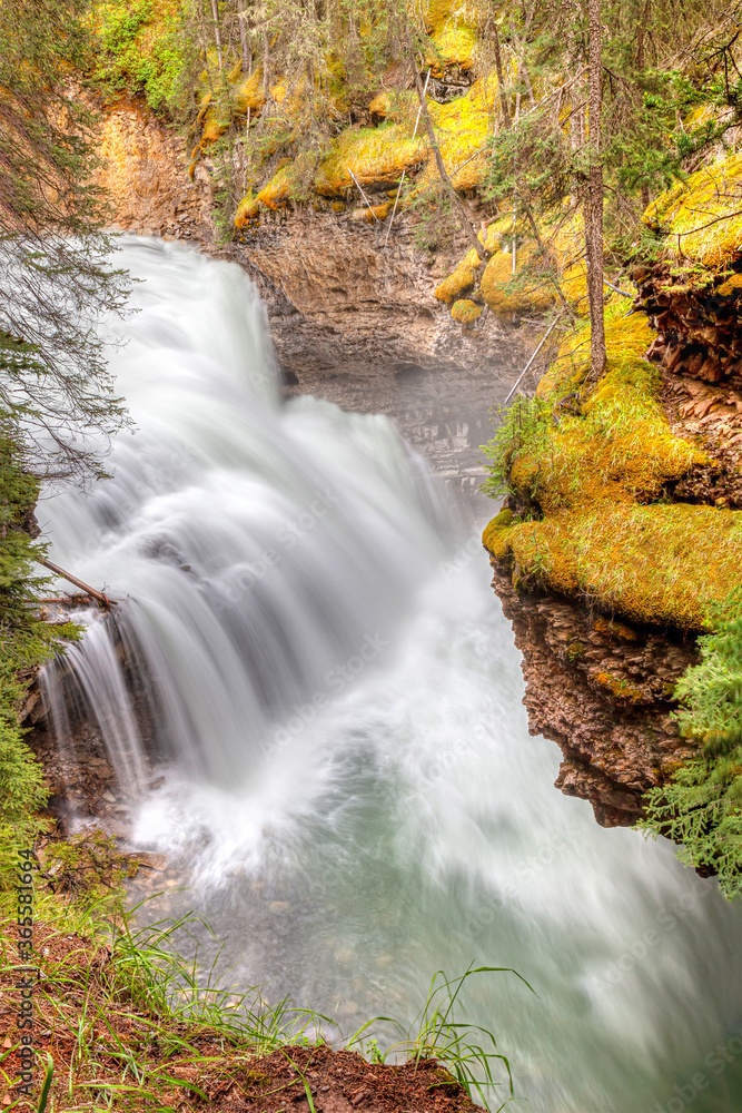 Cavern Falls at Johnston Canyon in Banff National Park, where the ...