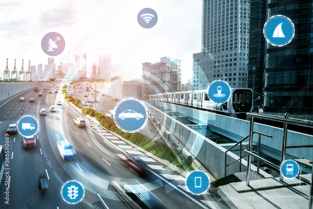 Smart transport technology concept for future car traffic on road ...