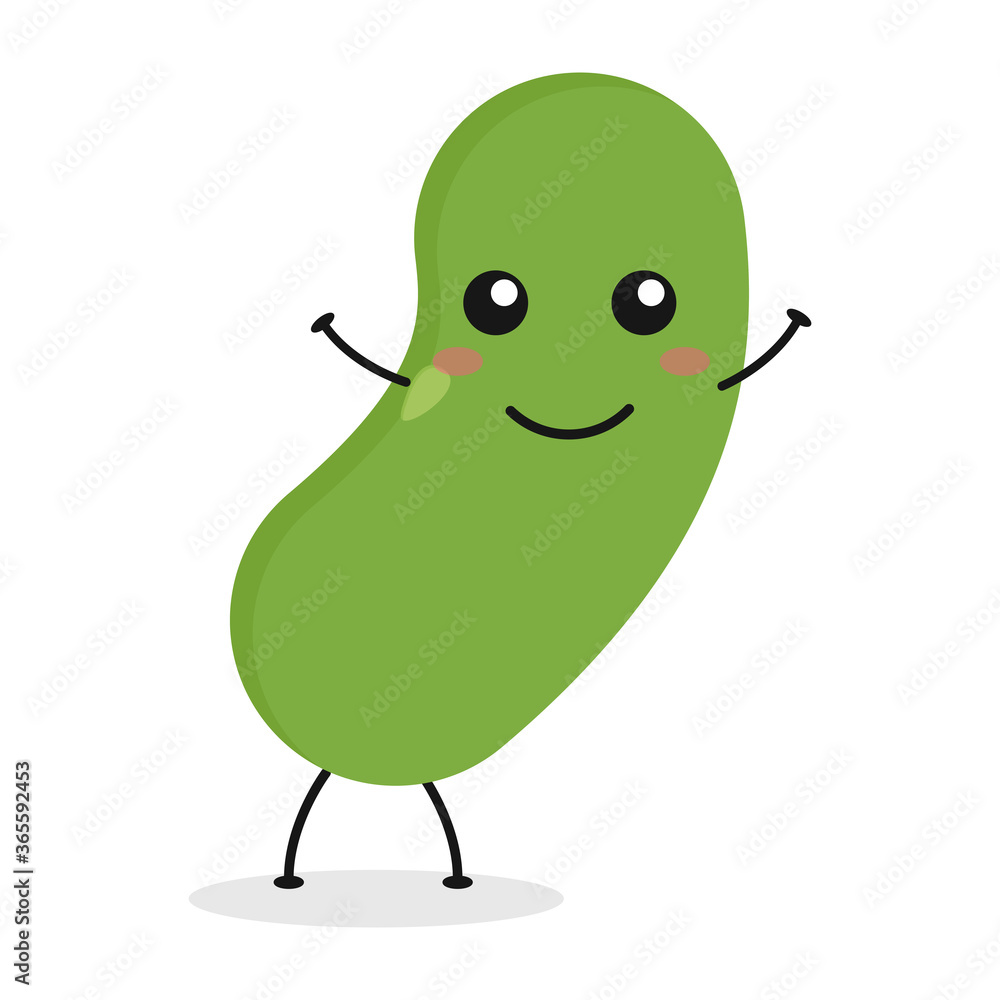 Cute Flat Cartoon Green Bean Illustration Vector Illustration Of Cute Bean With A Smiling