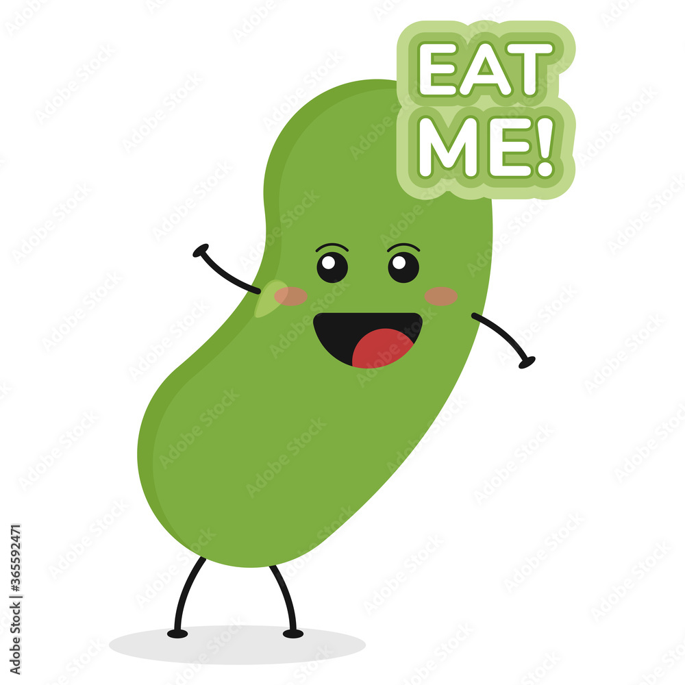 Cute flat cartoon green bean illustration. Vector illustration of cute ...