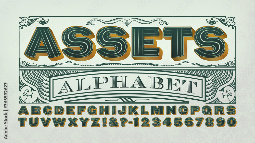 Assets Alphabet in Green and Gold Tones, Ideal to Create a Stock ...