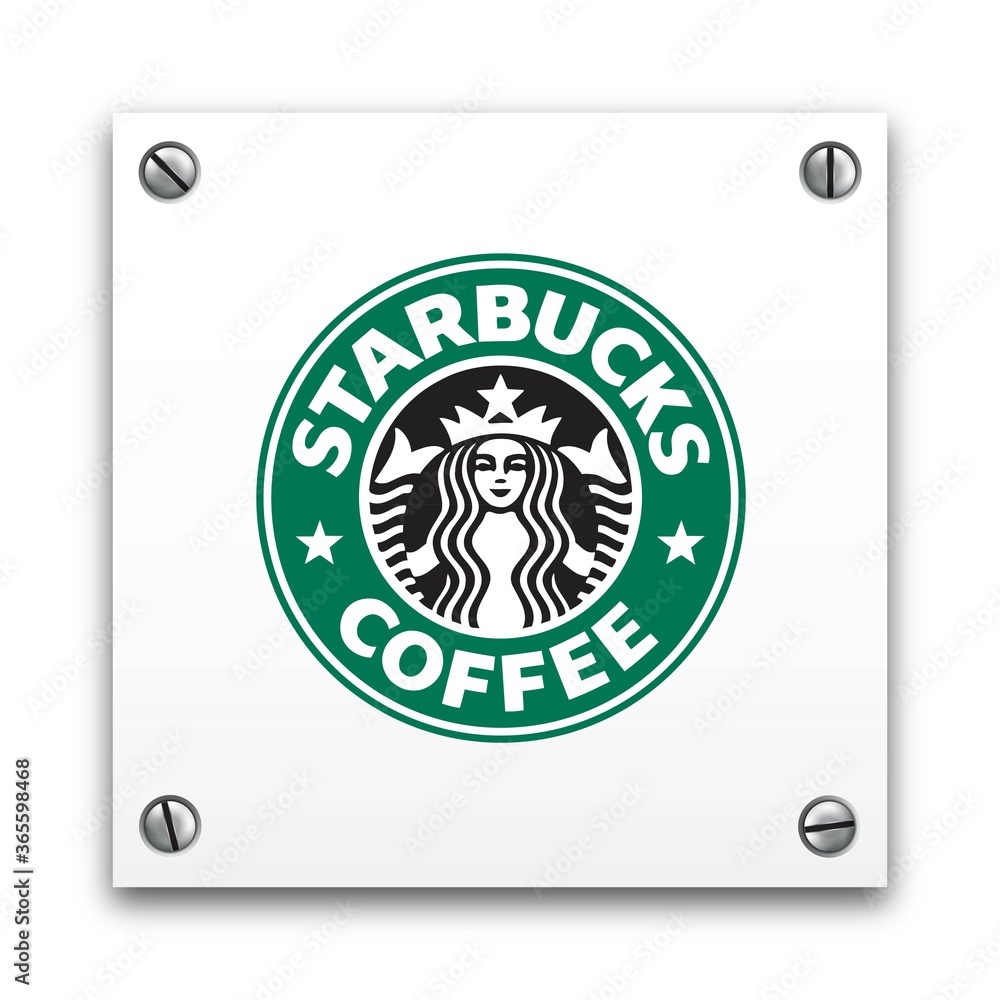Illustration of Starbucks Coffee signage logo isolated on a white plate ...
