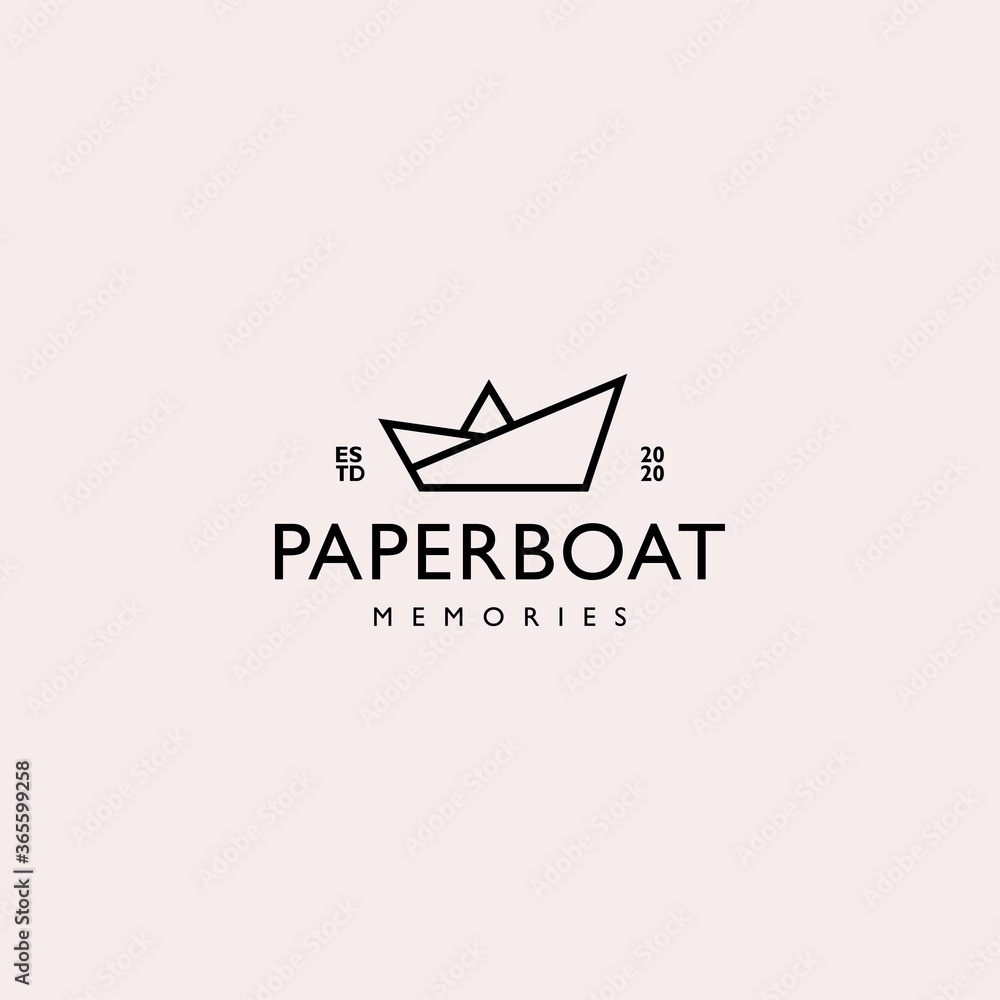 Paper boat logo retro vintage line art vector illustration Stock Vector ...