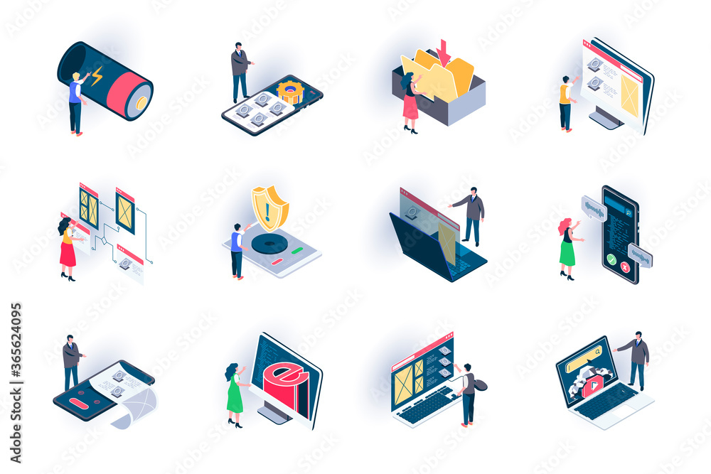 User interface isometric icons set. Websites design and development ...