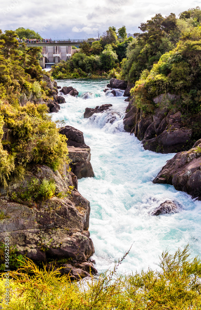 Aratiatia Rapids on the Waikato River after the spill gates of the ...