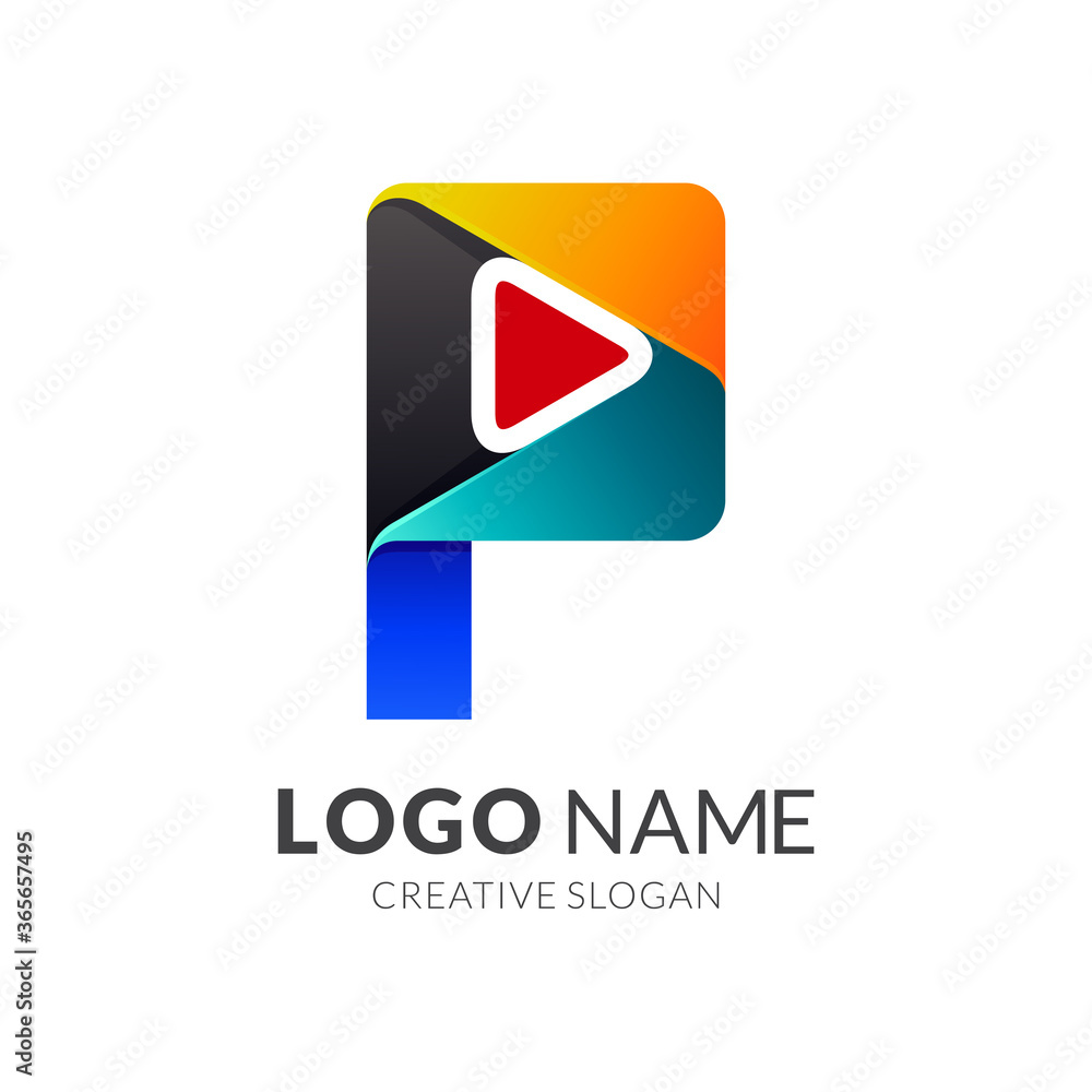 Letter P Play Logo, Audio logo and letter P icons, Video logos Stock ...