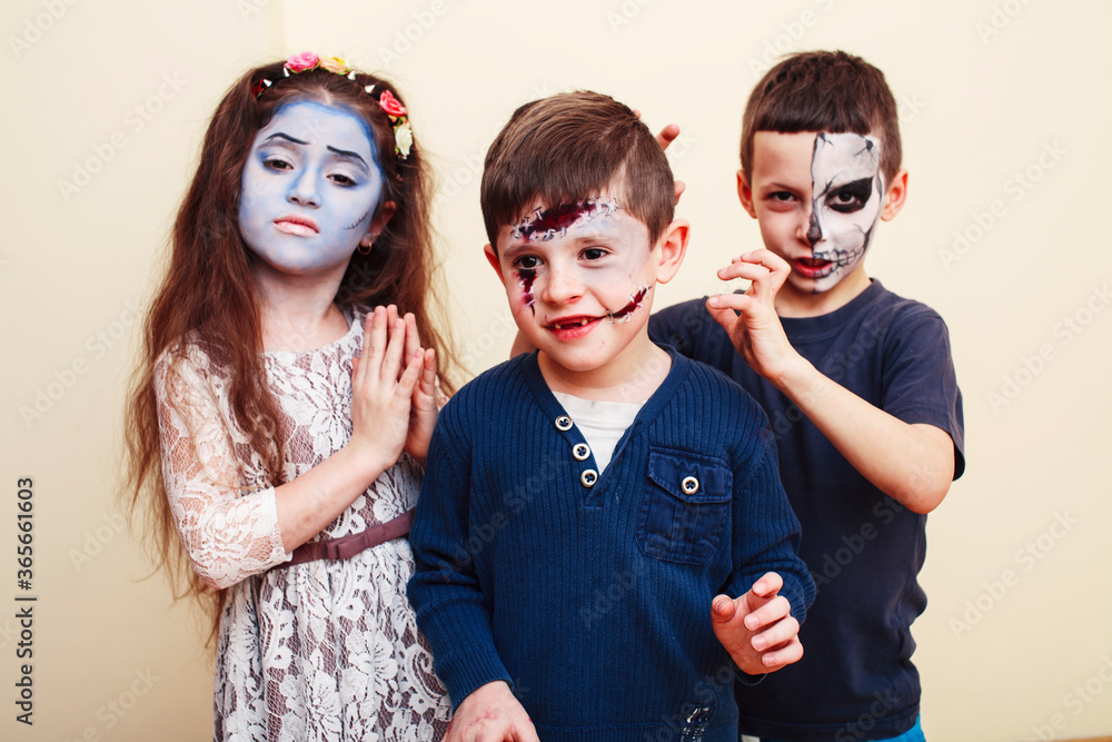 zombie apocalypse kids concept. Birthday party celebration facepaint on ...
