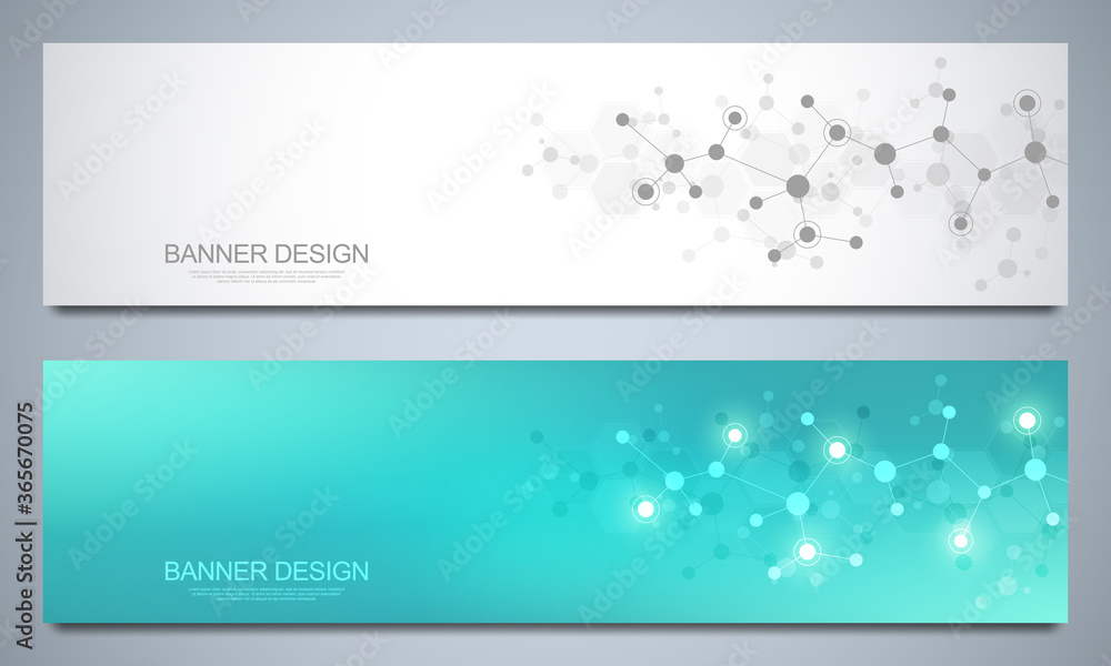 Banners design template with molecular structures and neural network ...