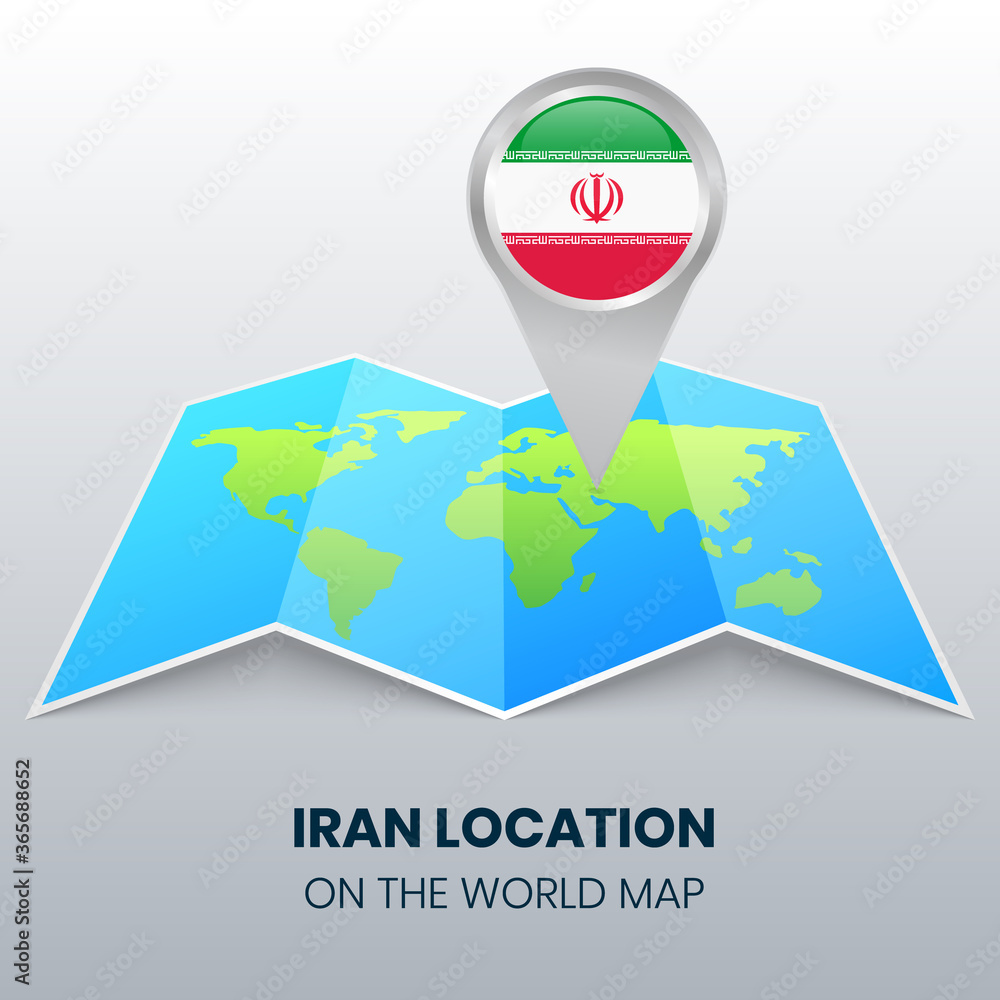 Location icon of Iran on the world map, Round pin icon of Iran Stock ...