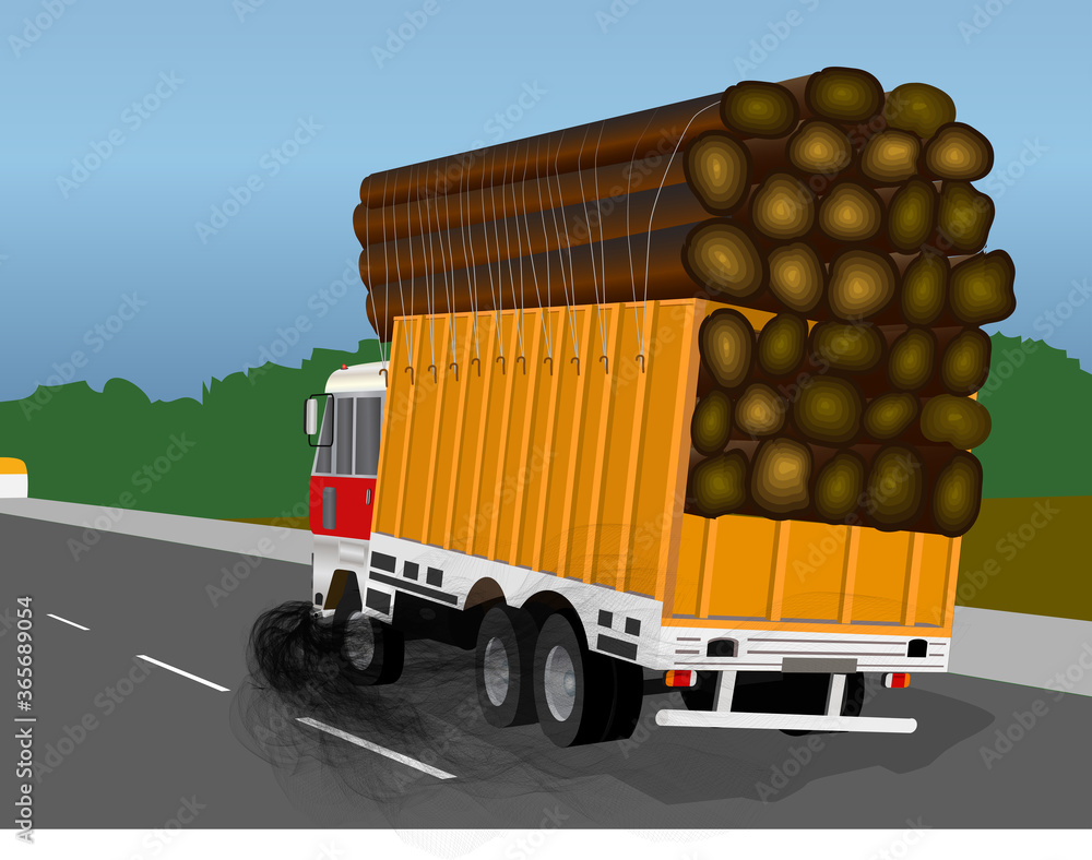 Vector illustration of overloaded truck creating excessive air ...