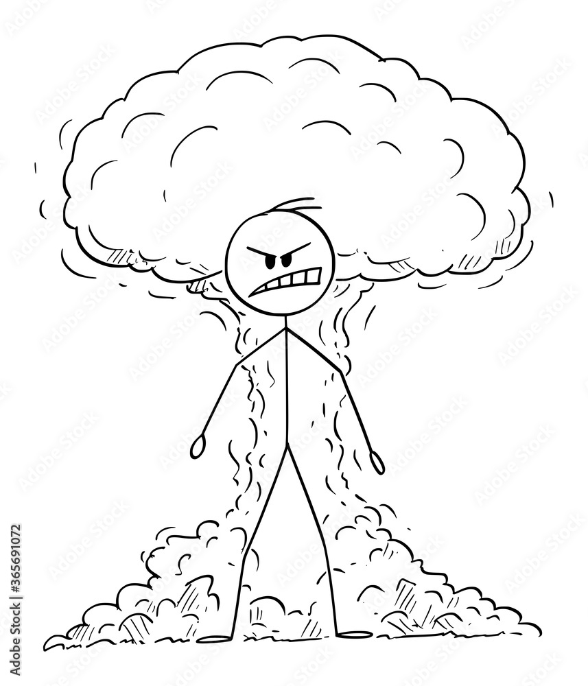 Vector cartoon stick figure drawing conceptual illustration of furious ...