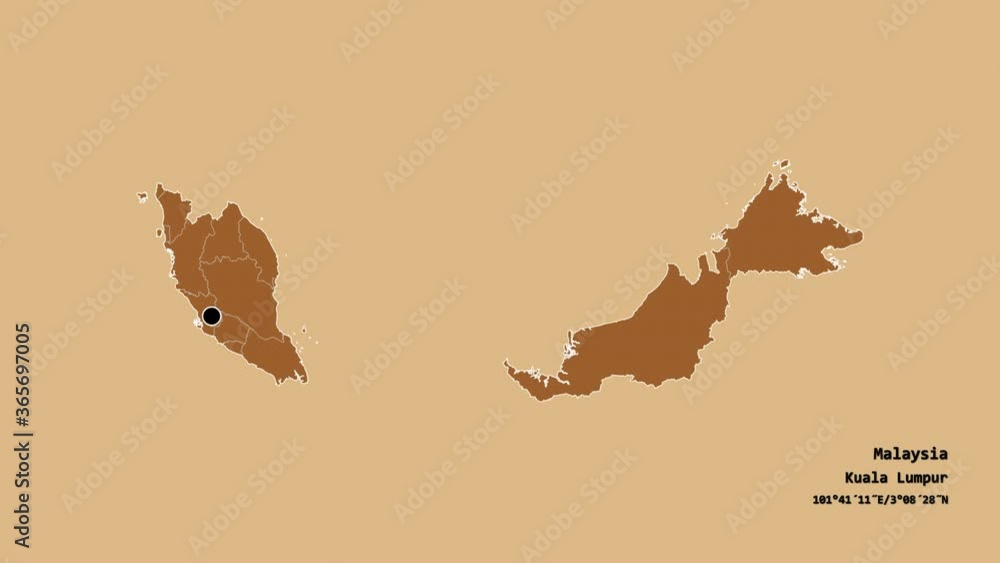 Sabah, state of Malaysia, with its capital, localized, outlined and ...