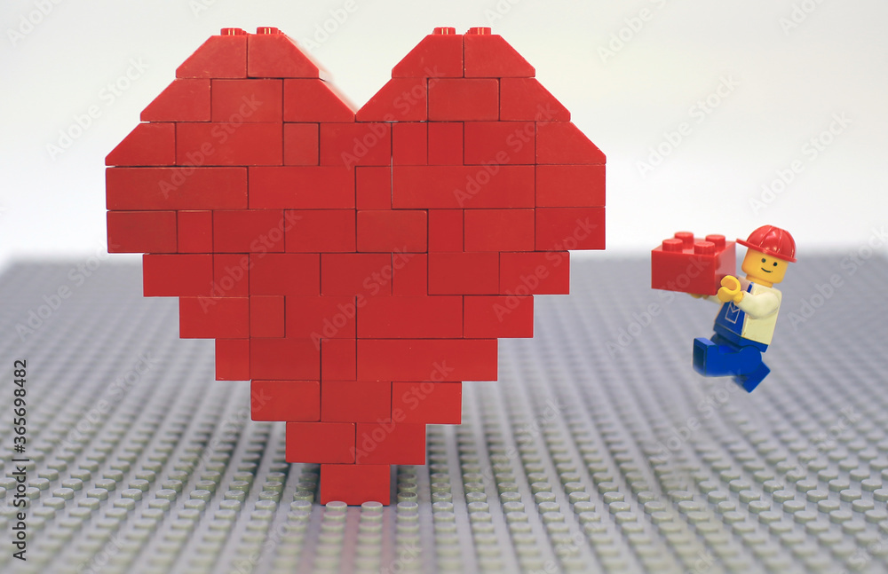 HONG KONG, FEB 14: lego heart shaped love bricks which are isolated on ...