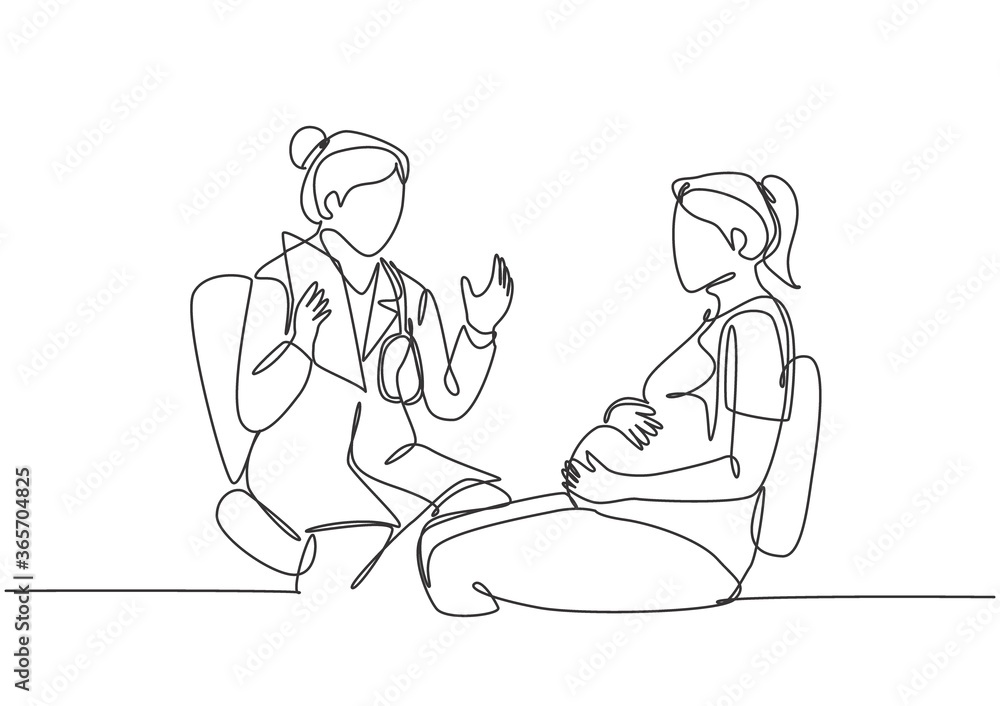 Vetor de One single line drawing of female obstetrics and gynecology ...