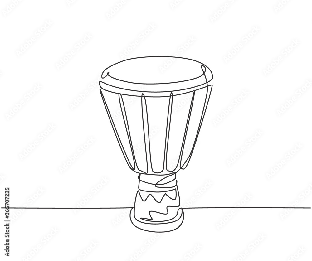 One continuous line drawing of traditional african ethnic drum, tom-tom ...