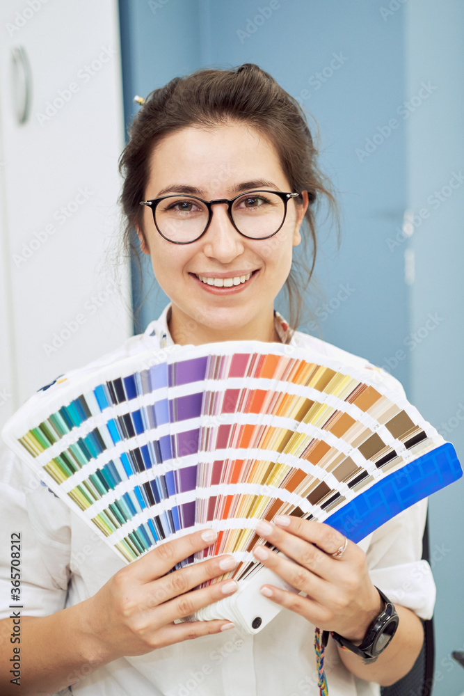 Color scale, decoration, design and people concept - smiling young ...