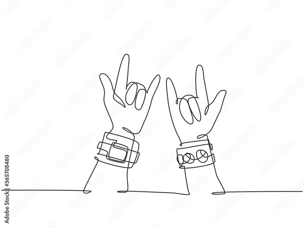 Single continuous line drawing of rocker showing hand gesture of rock ...