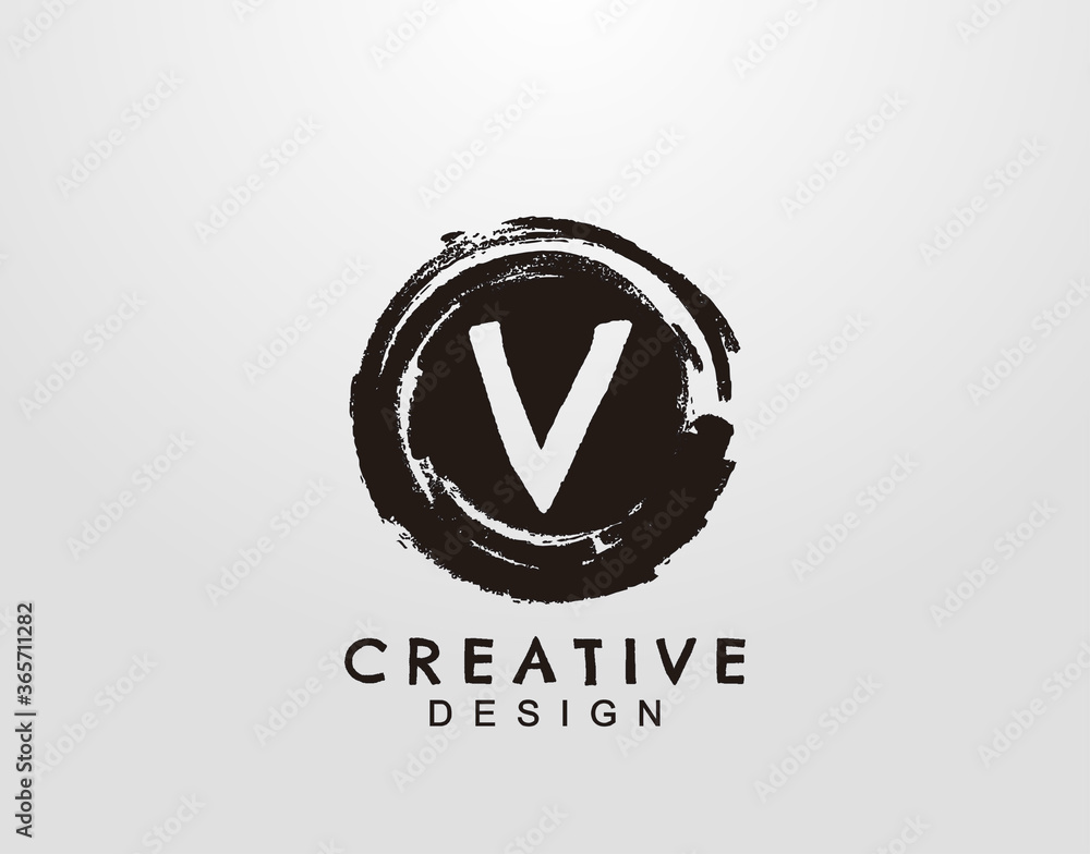 Letter V Logo With Circle Grunge Splatter Element. Retro logo design ...