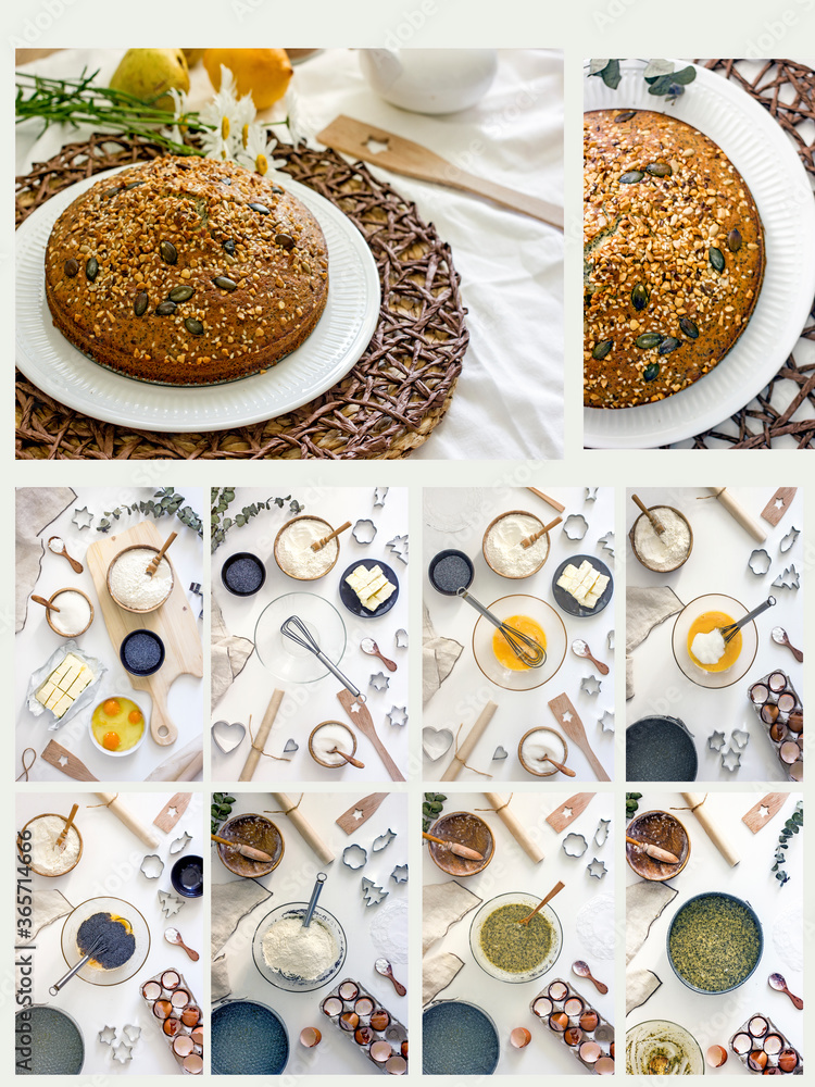 Step-by-step instructions for a poppy seed pie recipe. A collage of 10 ...