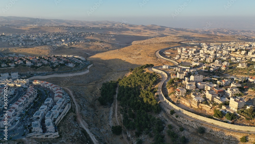Israel and Palestine divided by Security wall Aerial view Aerial view ...