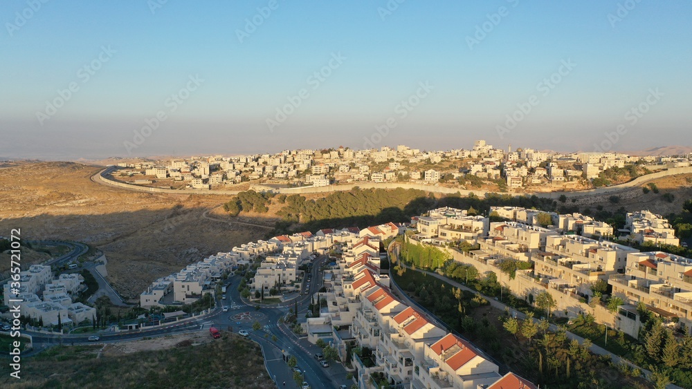 Israel and Palestine divided by Security wall Aerial view Aerial view ...