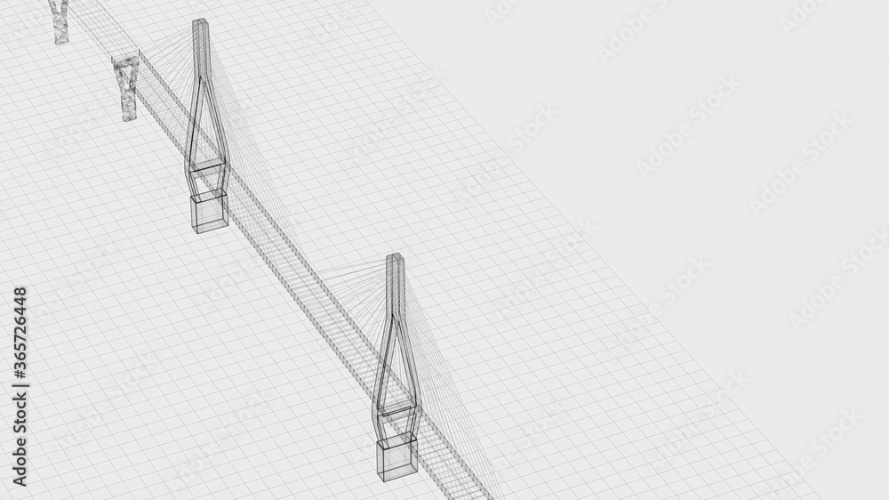 Sketch lines of suspension bridge, 3d rendering. Stock Illustration ...