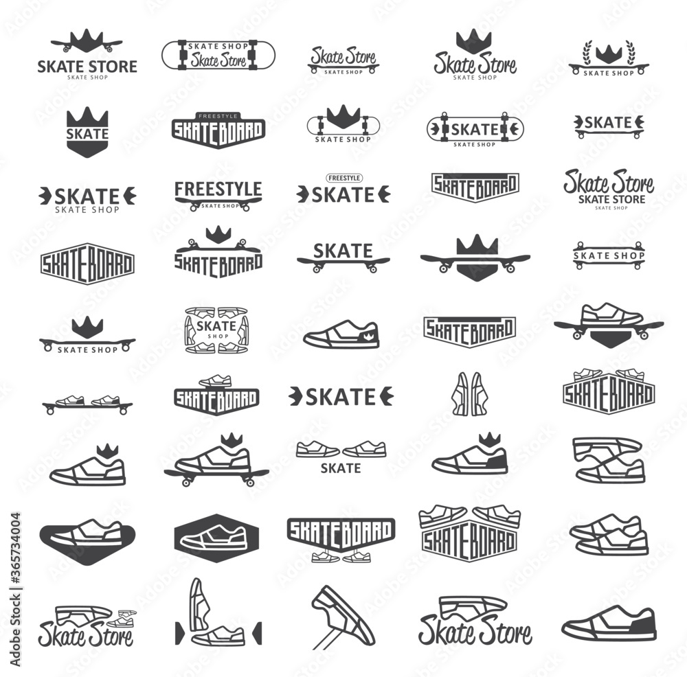 Skateboard logo collection (set of 45 different skateboard logos Use ...
