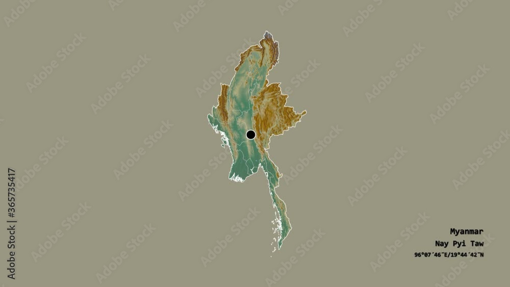 Rakhine, state of Myanmar, with its capital, localized, outlined and ...