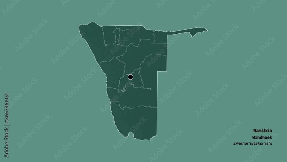 Hardap, region of Namibia, with its capital, localized, outlined and ...