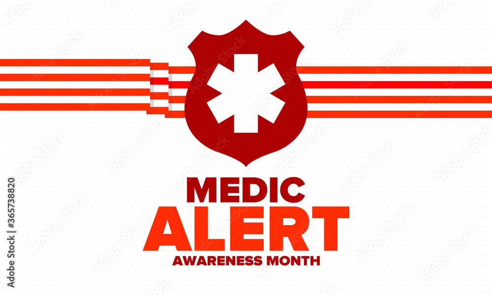 Medic Alert Awareness Month in August. Medical bracelets. First aid ...