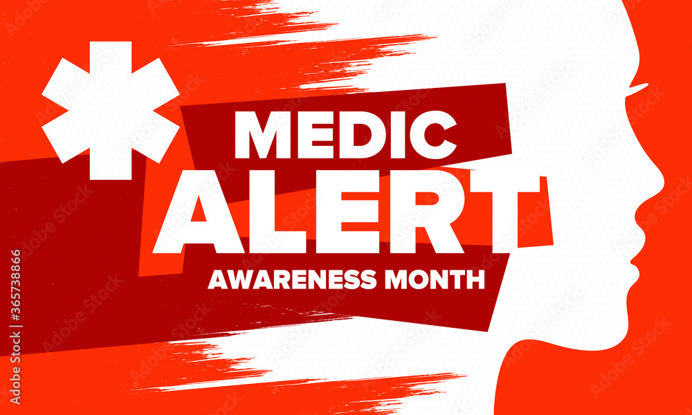 Medic Alert Awareness Month in August. Medical bracelets. First aid ...