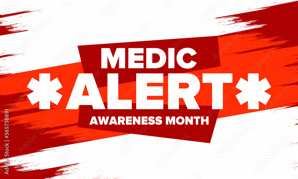 Medic Alert Awareness Month in August. Medical bracelets. First aid ...