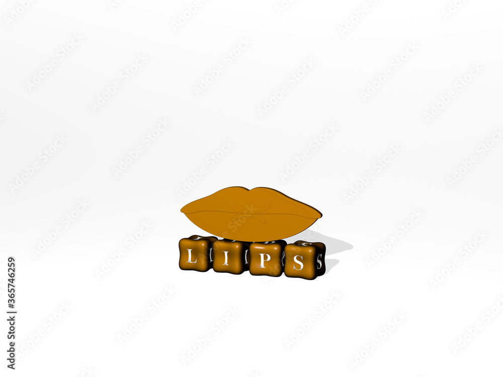 3D illustration of LIPS graphics and text made by metallic dice letters ...