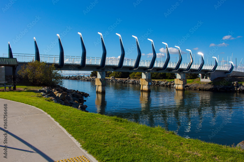 Approach to the new curved Koombana Bay Footbridge in Bunbury, Western ...