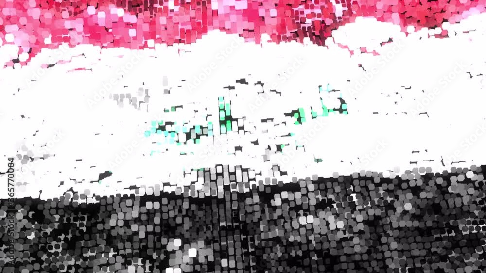 Very bright 60FPS modern Iraq flag on shining pixels waving - abstract ...
