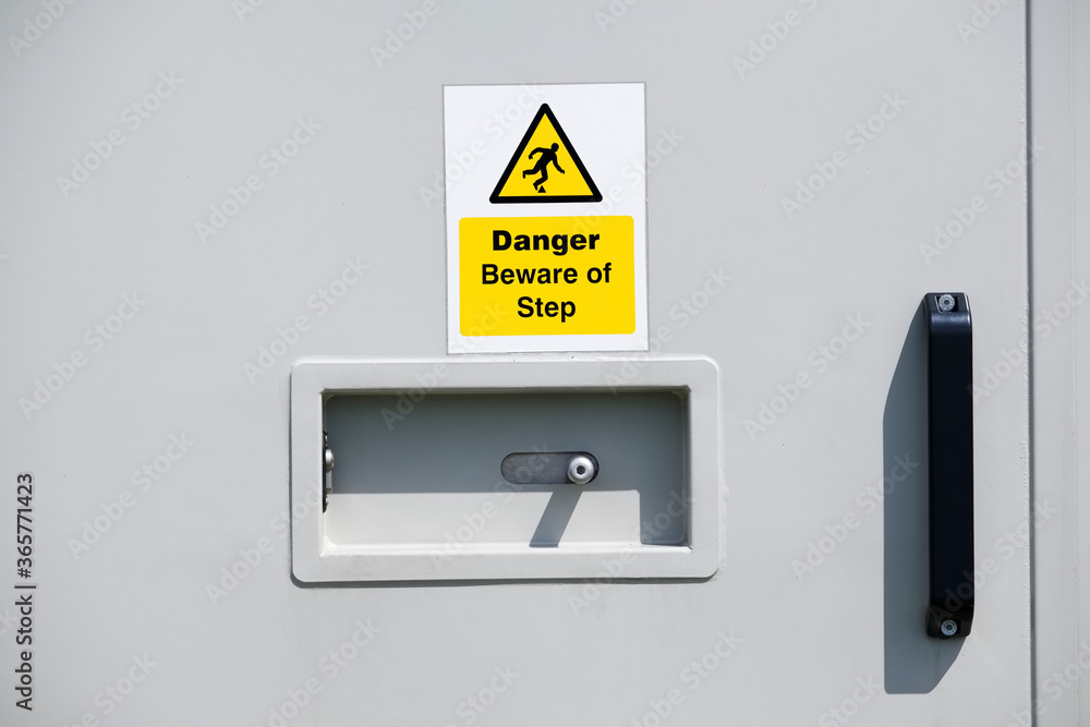 Beware of step danger yellow symbol sign Stock Photo | Adobe Stock