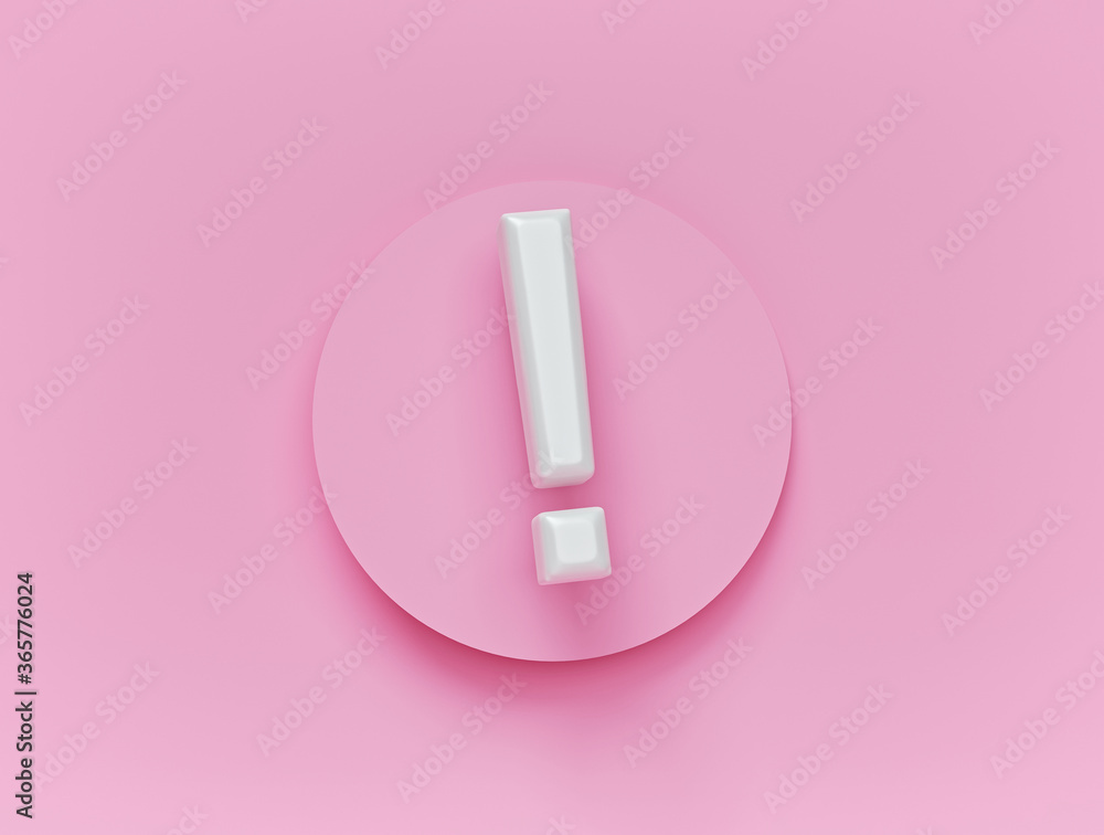 minimal Exclamation Mark icon on pink pastel background. 3d rendering ...