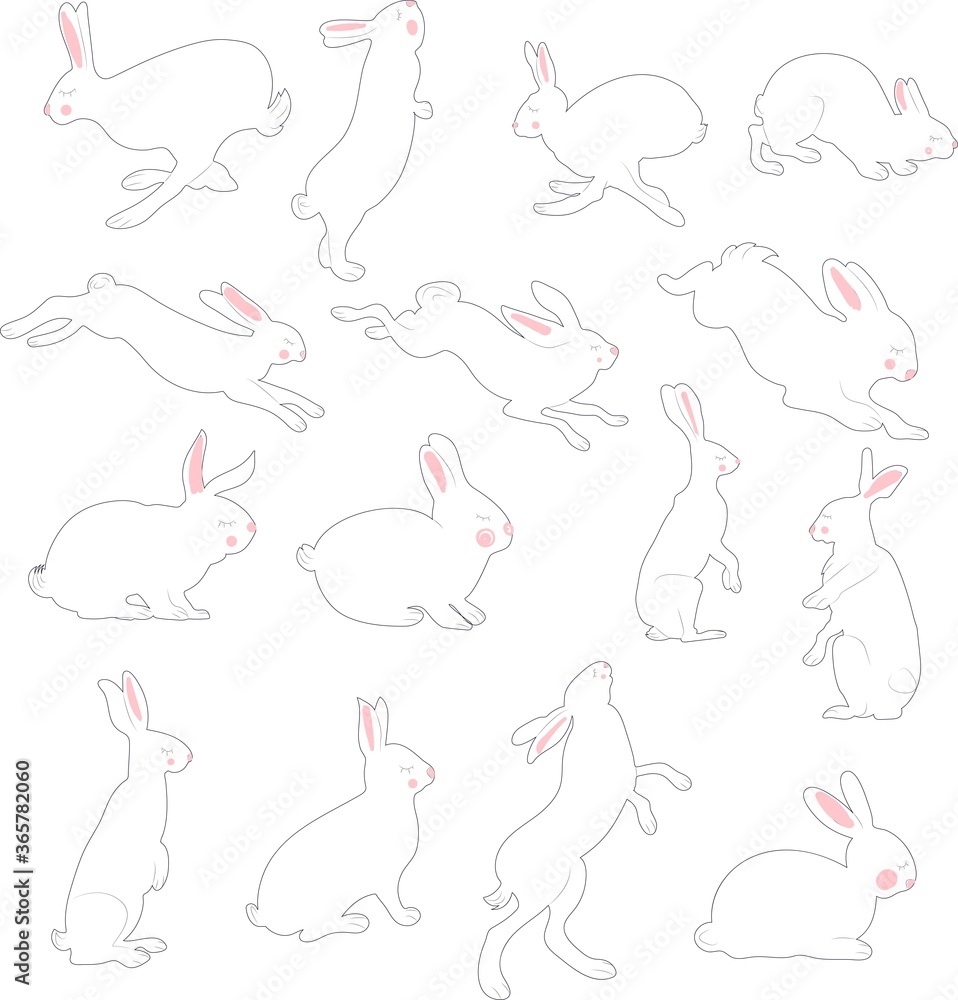 Hand-drawn vector Easter running, looking up and sitting in various ...