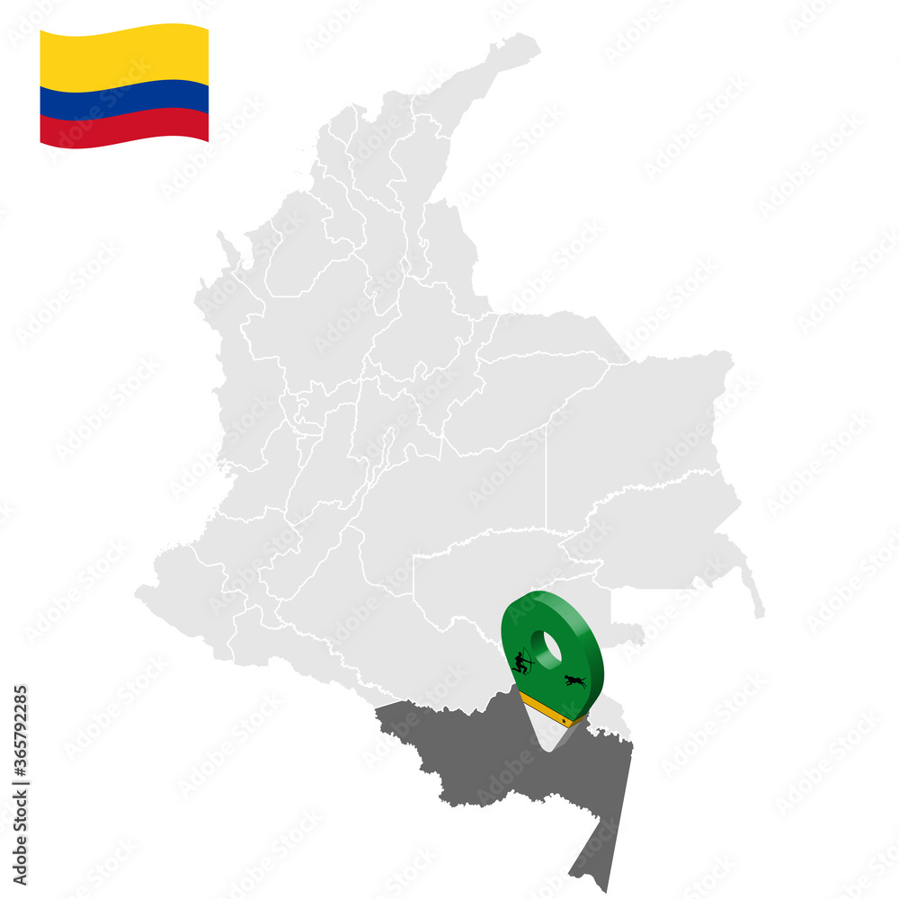 Location of Amazonas on map Colombia. 3d Amazonas location sign. Flag ...