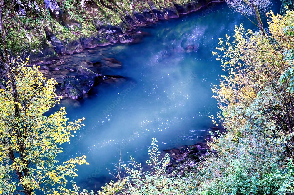 River Vrbas at narrow part of its flow trough canyon, autumn day scene. Stock Photo | Adobe Stock