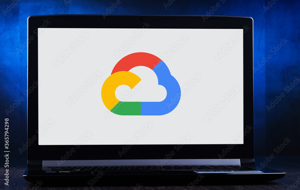 Laptop computer displaying logo of Google Cloud Platform Stock Photo ...